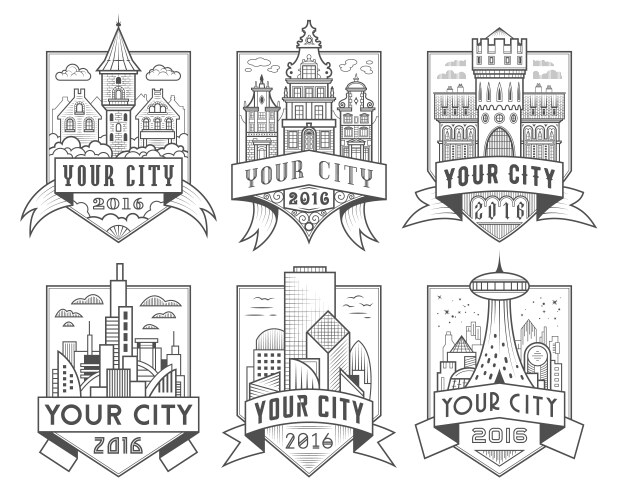 City badges1 color Royalty Free Vector Image - VectorStock