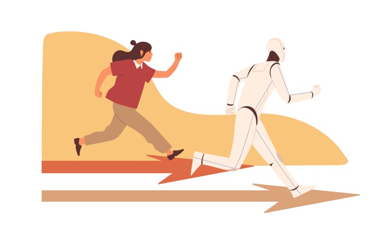 Human man worker vs robot ai flat cartoon Vector Image