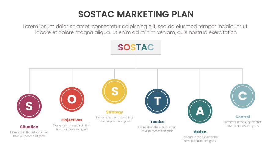 Sostac digital marketing plan infographic 6 point Vector Image