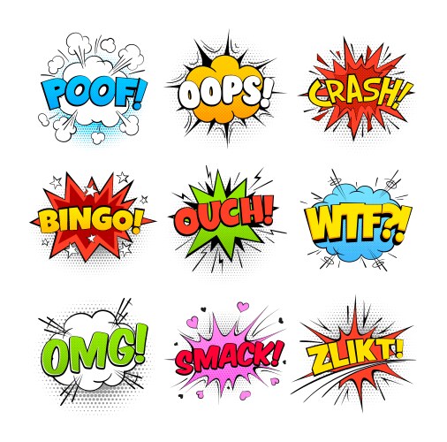 Set comic sound speech effect bubbles Royalty Free Vector