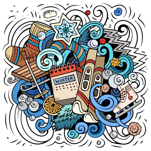 Cartoon doodles winter Royalty Free Vector Image