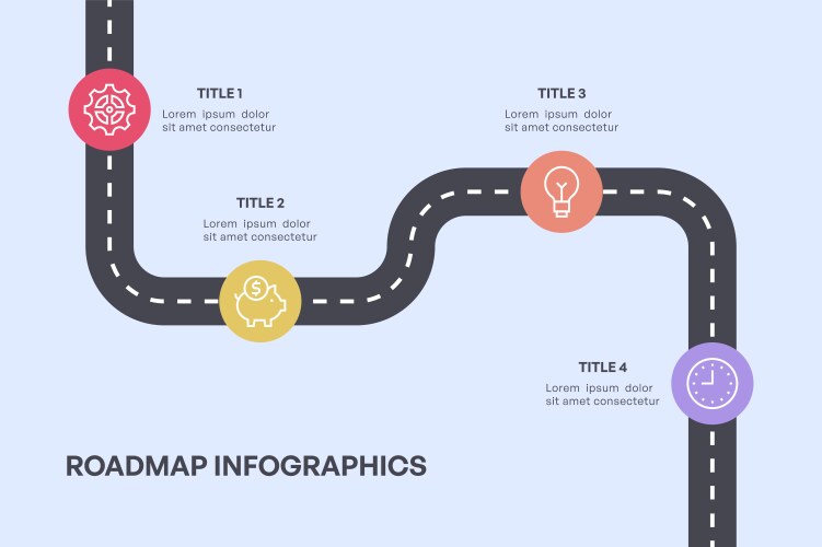 Simple 4-node roadmap infographic with curved Vector Image