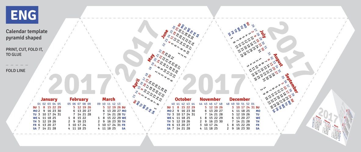Calendar design english Royalty Free Vector Image
