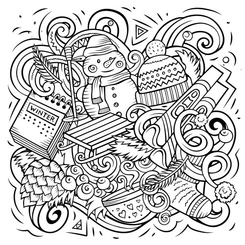 Winter doodles collection design elements Vector Image