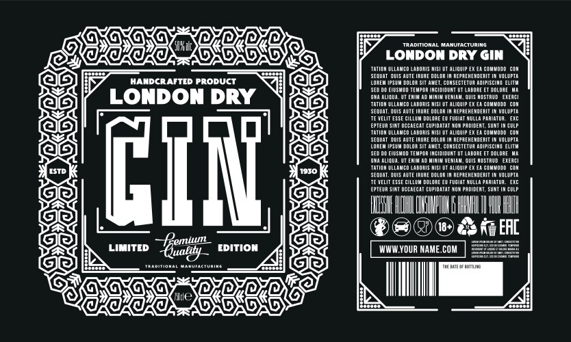 Template decorative label for gin Royalty Free Vector Image