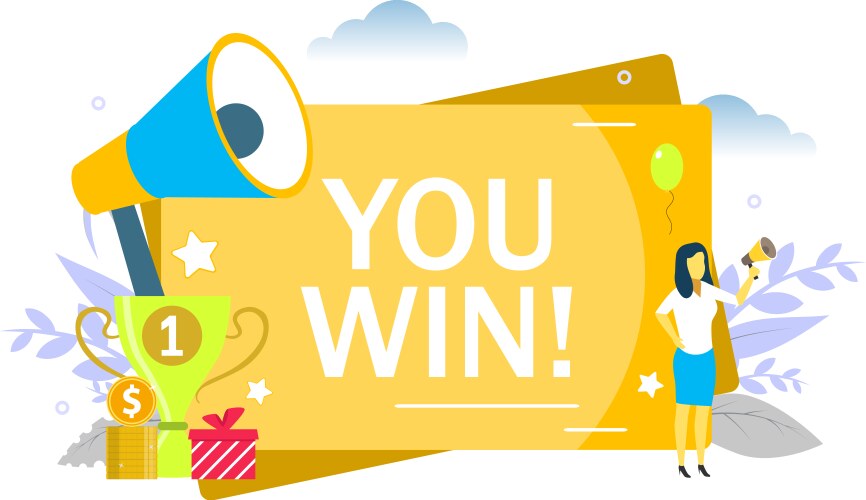 You win poster with prize cup Royalty Free Vector Image