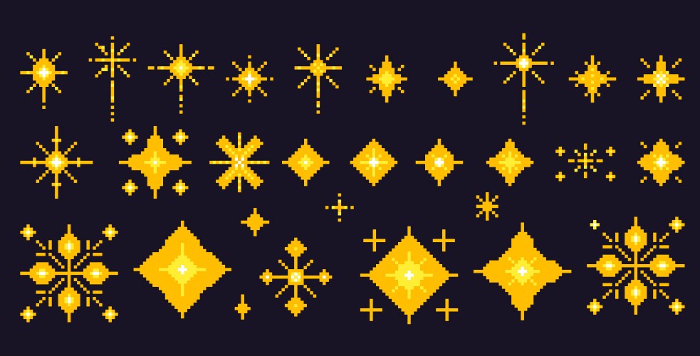 Pixel art stars 8 bit sparkles magic firework Vector Image