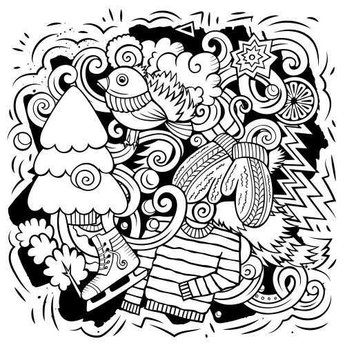 Winter doodles collection design elements Vector Image