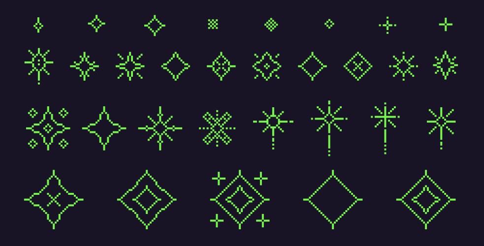 Pixel art stars 8 bit sparkles magic firework Vector Image