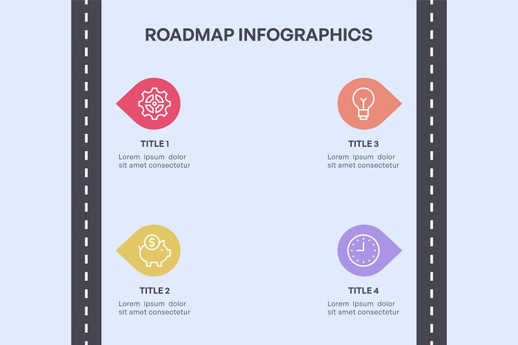 Simple 6-node roadmap infographic with colorful Vector Image