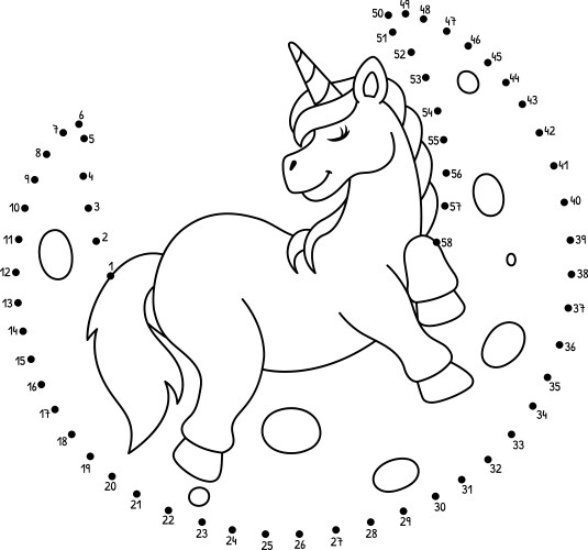 Dot to dot unicorn isolated coloring page for kids