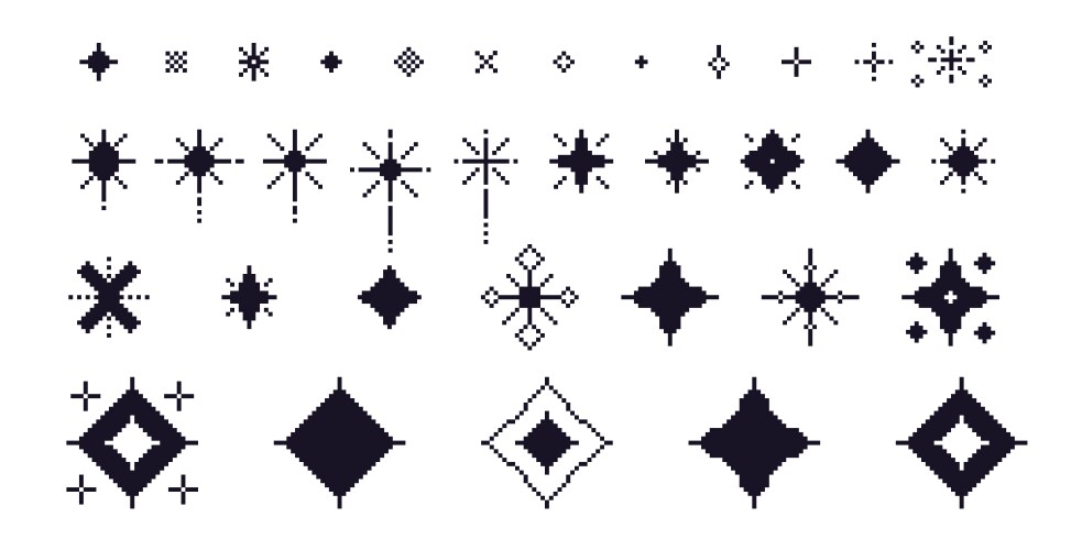 Pixel art stars 8 bit sparkles magic firework Vector Image