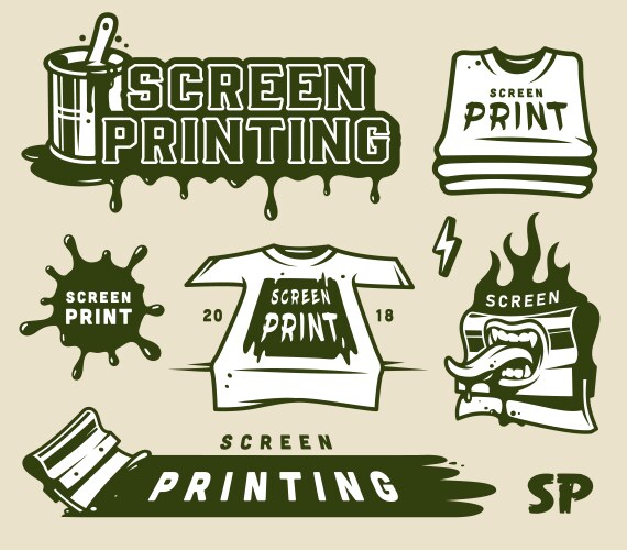 Screen printing elements collection Royalty Free Vector