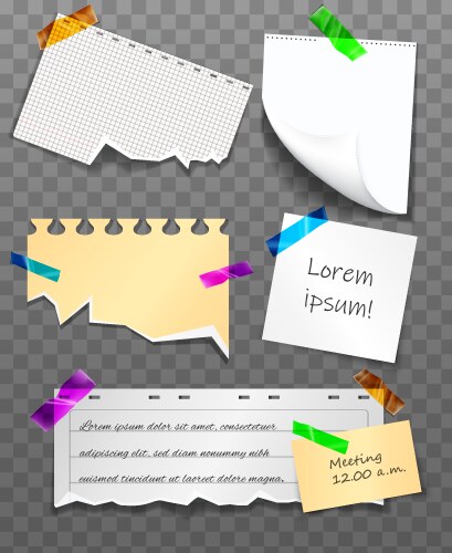 Torn paper notes sheet ripped realistic pattern Vector Image