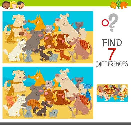 Finding differences game with cute dogs Royalty Free Vector