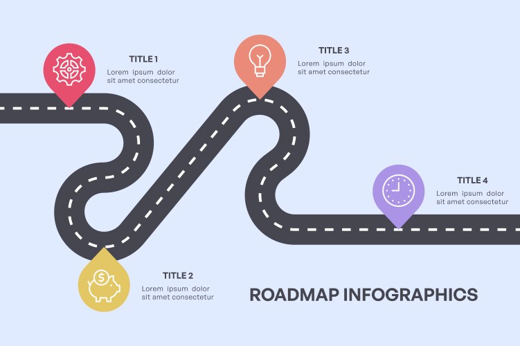 Simple 4-node roadmap infographic with curved Vector Image