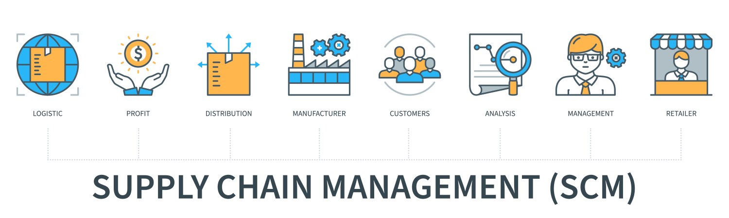 Supply chain management solid icon set Royalty Free Vector