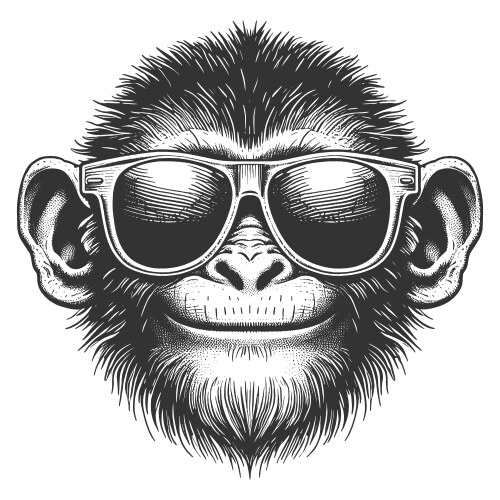 Cool monkey with sunglasses engraving Royalty Free Vector