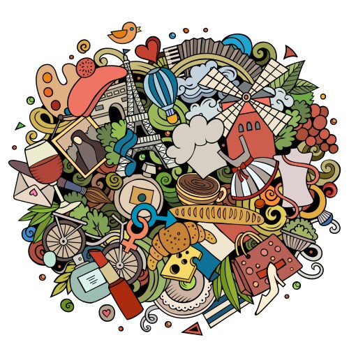 France hand drawn cartoon doodles Royalty Free Vector Image