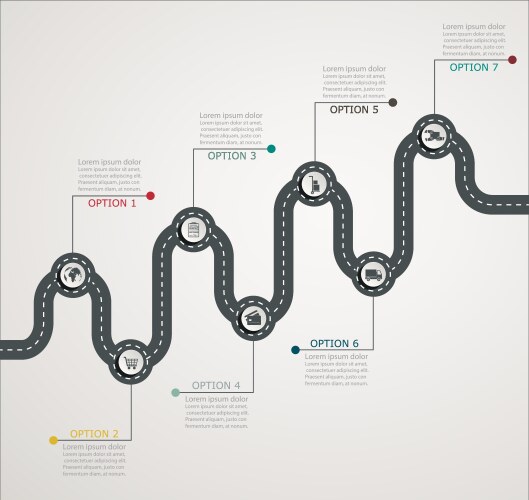 Colorful road infographic timeline with icons Vector Image