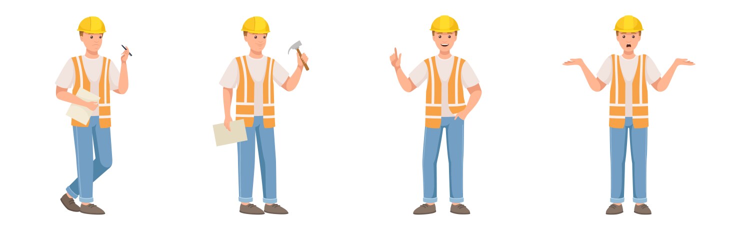 Man builder character in hard hat and vest Vector Image