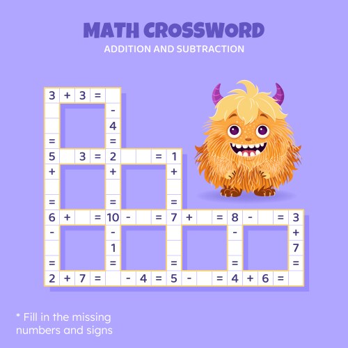 Math crossword puzzle addition and subtraction Vector Image