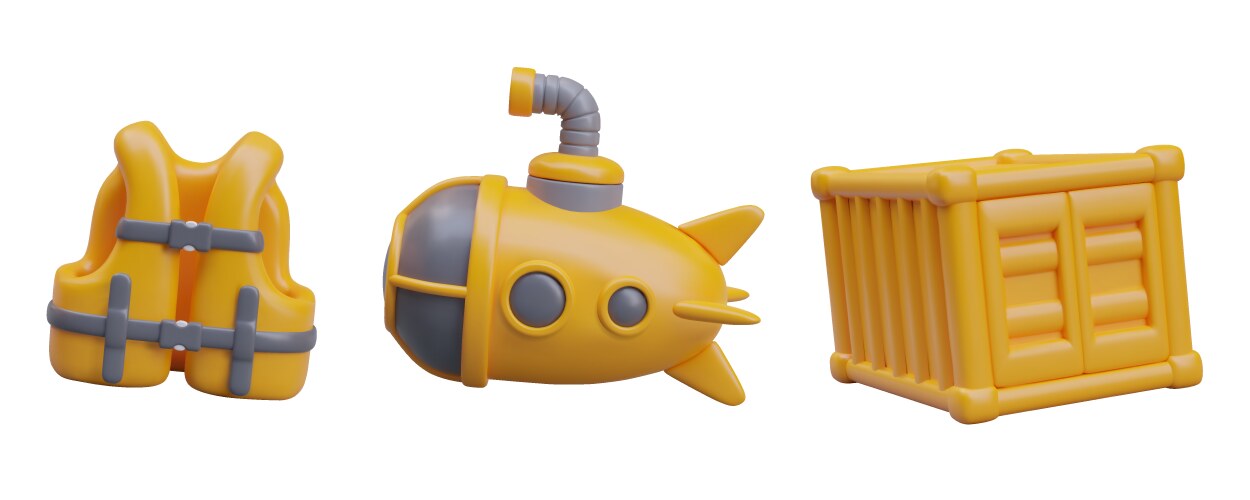 Bathyscaphe and life jacket in cartoon style Vector Image