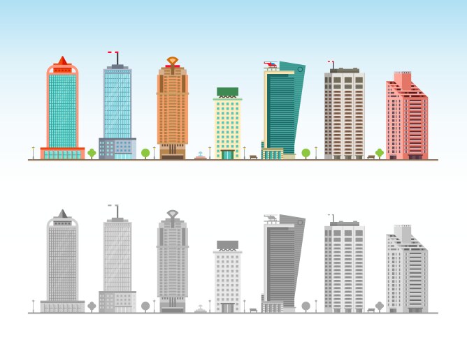 Skyscraper buildings modern building flat office Vector Image