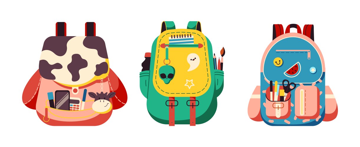 Student backpacks with paints stationery Vector Image