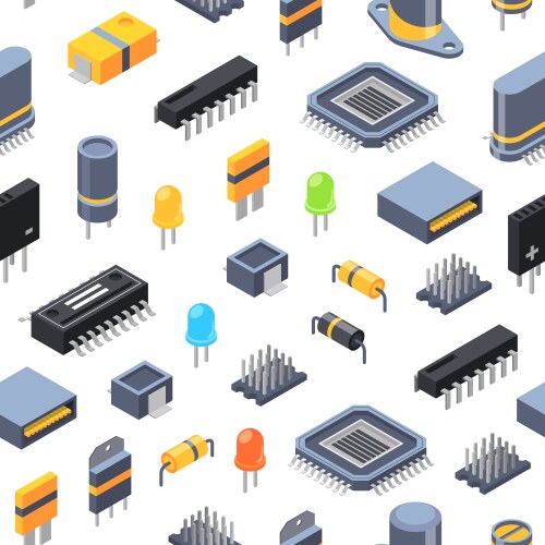 Isometric microchips and electronic parts Vector Image