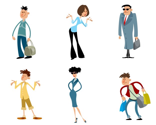 Six persons monochrome characters Royalty Free Vector Image