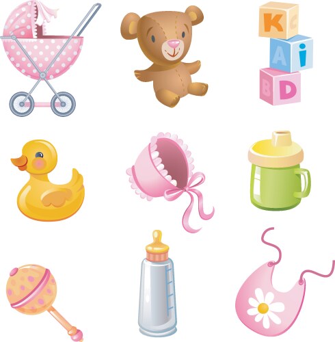 Newborn baby stuff icons set Royalty Free Vector Image