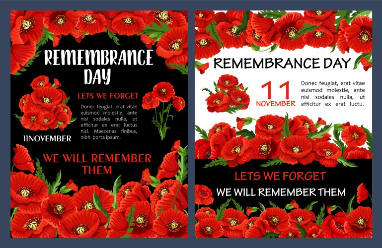 Remembrance day red poppy flowers Royalty Free Vector Image