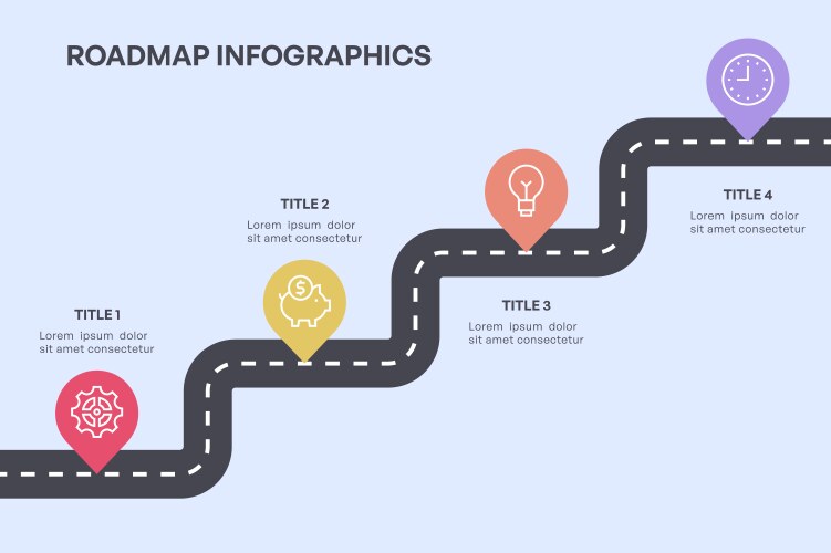 Simple 4-node roadmap infographic with curved Vector Image