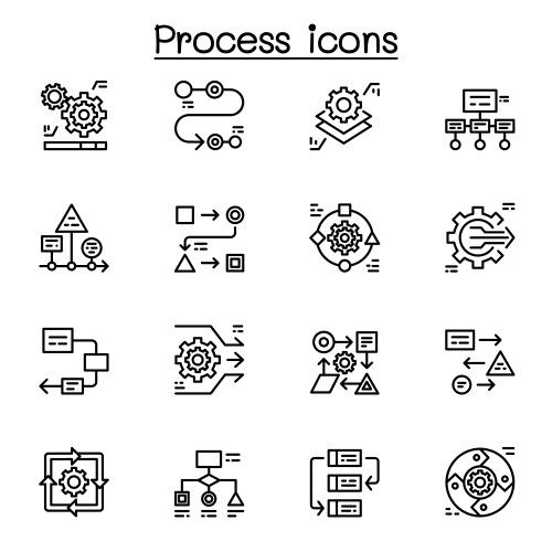 Process data analysis icon set in thin line style Vector Image Process data analysis icon set in thin line style Vector Image