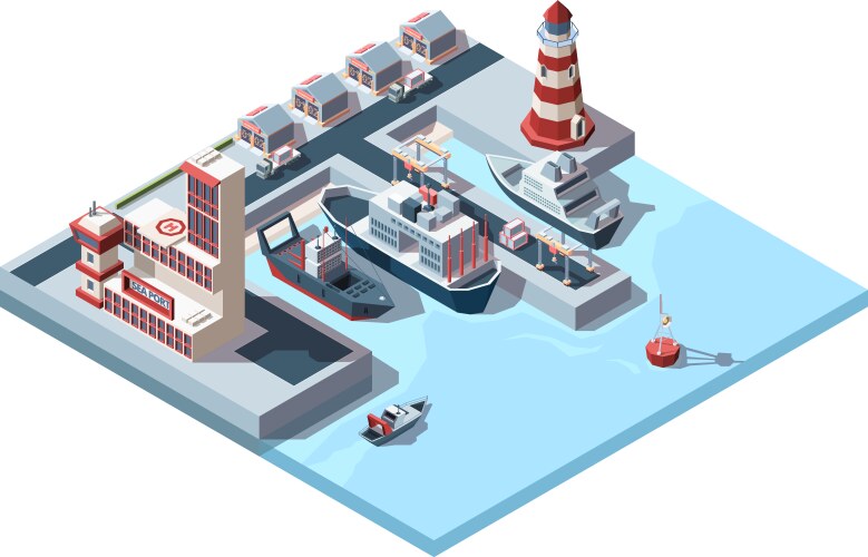 Cargo port isometric composition Royalty Free Vector Image