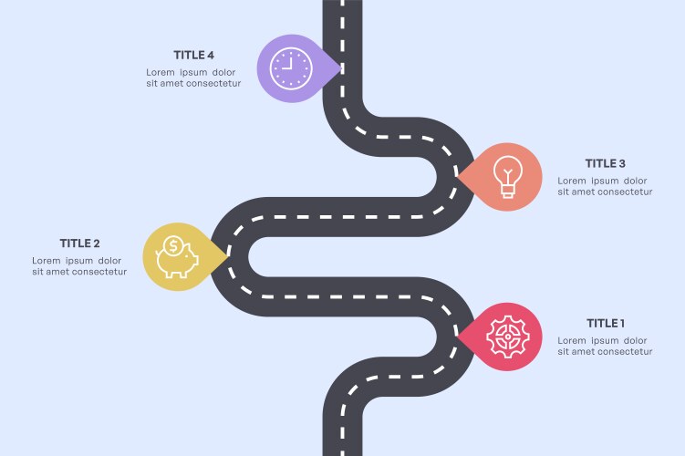 Simple 4-node roadmap infographic with curved Vector Image
