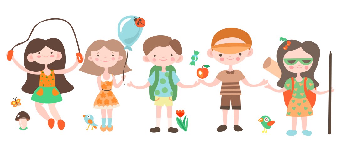 Cartoon cute kids set school boys and girls Vector Image