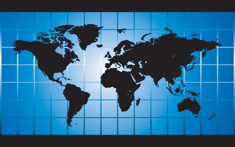 World map with coordinate grid Royalty Free Vector Image