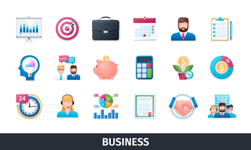 Business chart icons set flat Royalty Free Vector Image