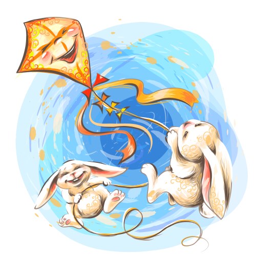 Little rabbits with a butterfly Royalty Free Vector Image