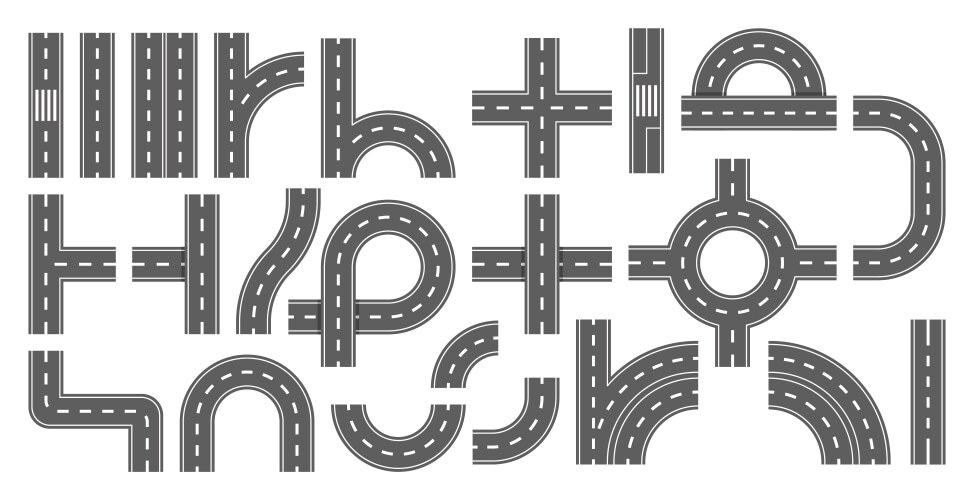 Collection of various road sections Royalty Free Vector