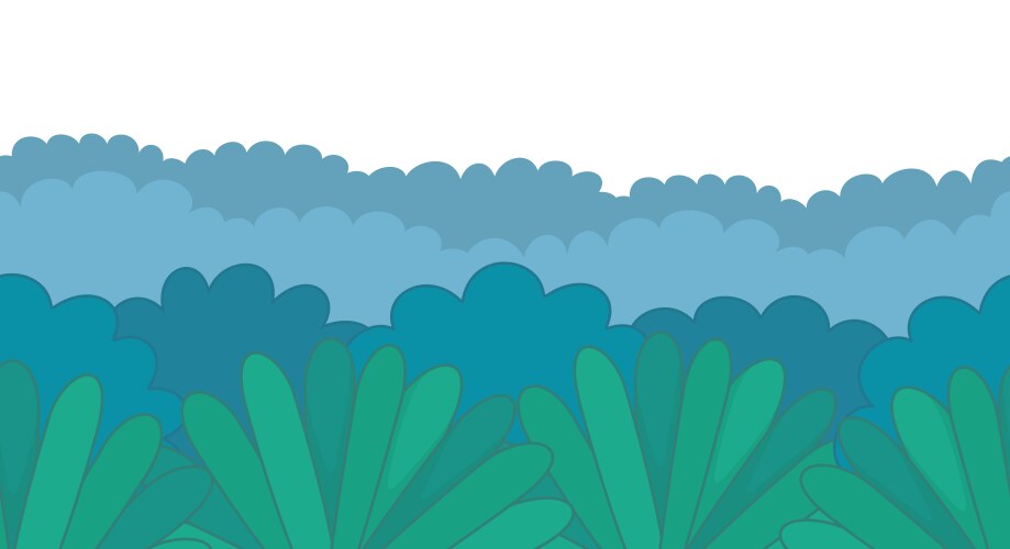 Cartoon green big bushes on lawn with clouds Vector Image