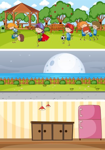 Six different scenes in nature setting cartoon Vector Image