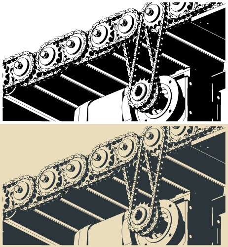 Blueprint of roller conveyor with chain drive Vector Image