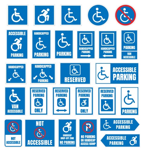 Handicap labels and signs disabled people icons Vector Image