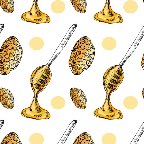 Hand drawn sketch of honey jar and spoon pattern Vector Image