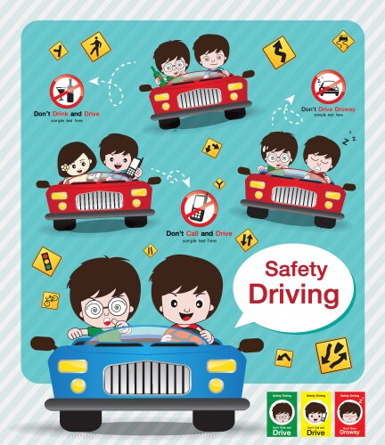 Driving safety blue brochure template Royalty Free Vector