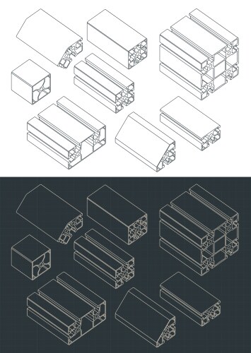 Steel metal frame isometric blueprints Royalty Free Vector
