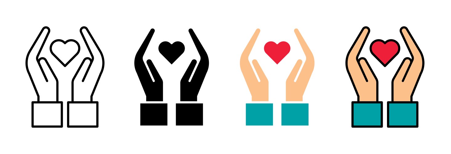 Heart and hands icon set love support Royalty Free Vector